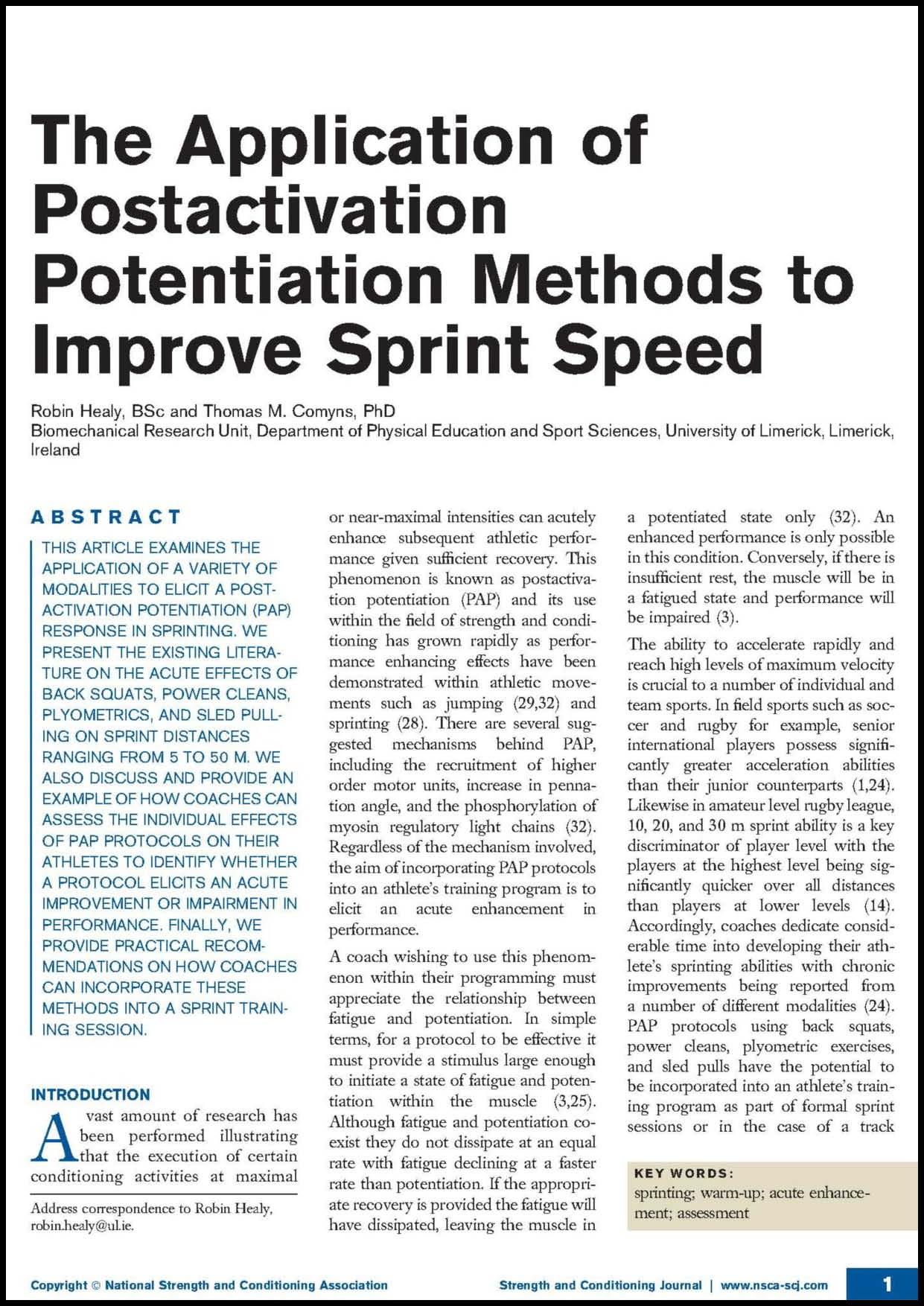 Sprinting Research: Postactivation Potentiation and Sprint Speed – PESS ...