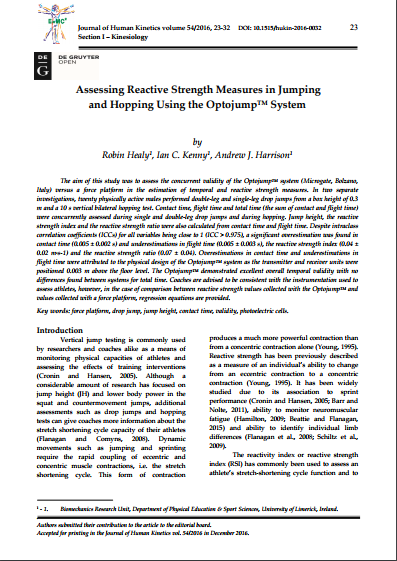 Assessing Reactive Strength Measures in Jumping and Hopping Using the ...