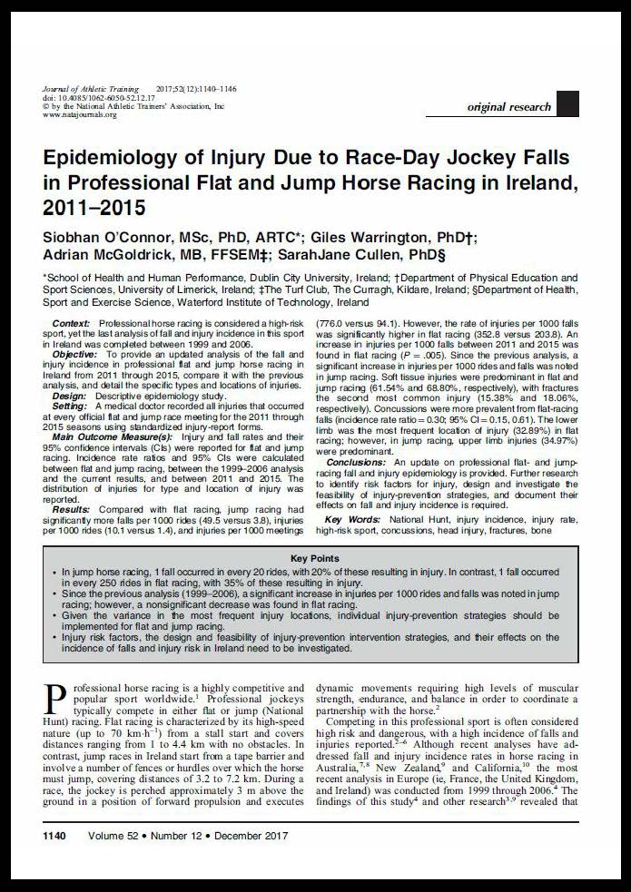 Publication: Incidence of Injury Due to Race Day Jockey Falls in ...