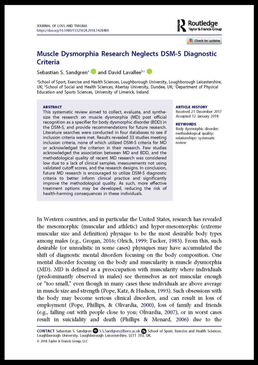 Publication: Muscle Dysmorphia Research Neglects DSM-5 Diagnostic ...