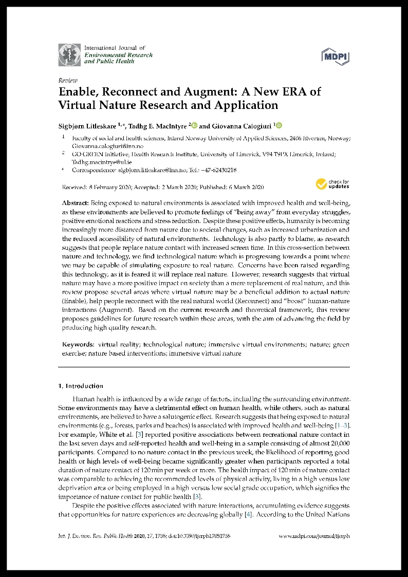 Publication: Enable, Reconnect and Augment: A New ERA of Virtual Nature ...