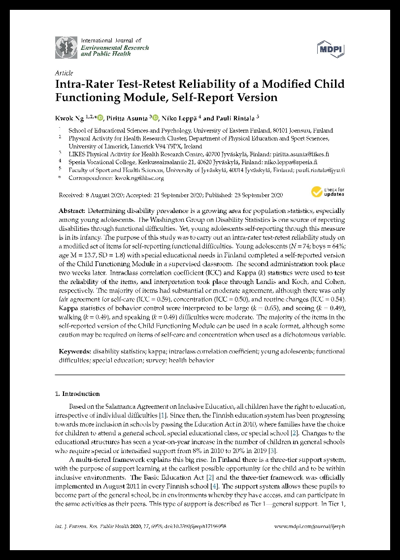 Publication: Intra-Rater Test-Retest Reliability of a Modified Child ...