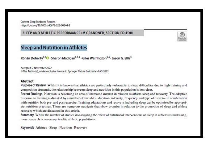 Publication: Sleep and Nutrition in Athletes – PESS News & Information