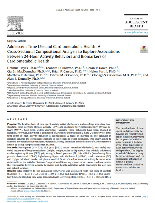 Adolescent Time Use and Cardiometabolic Health: A Cross-Sectional ...